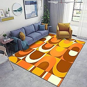 Orange Retro Industrial 70s Pattern Area Rugs Non-Slip Floor Mat Doormats Home Runner Rug Carpet for Bedroom Indoor Outdoor Kids Play Mat Nursery Throw Rugs Yoga Mat
