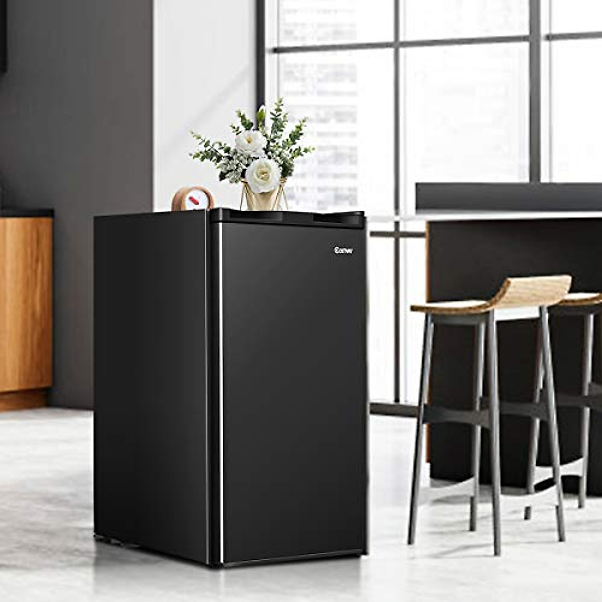 COSTWAY Compact Refrigerator, Single Door 3.2 CU.FT. Mini Fridge Compartment with Adjustable Thermostat and Removable Glass Shelves, Freezer Cooler Fridge for Dorm Apartment Office, Black