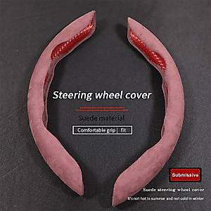 Car Steering Wheel Cover, Microfiber Suede Leather and Carbon Fiber Double Sided Design, Warm in Winter and Cool in Summer, Breathable Non Slip Segmented Protector for Most Cars (Turn Fur/Pink)