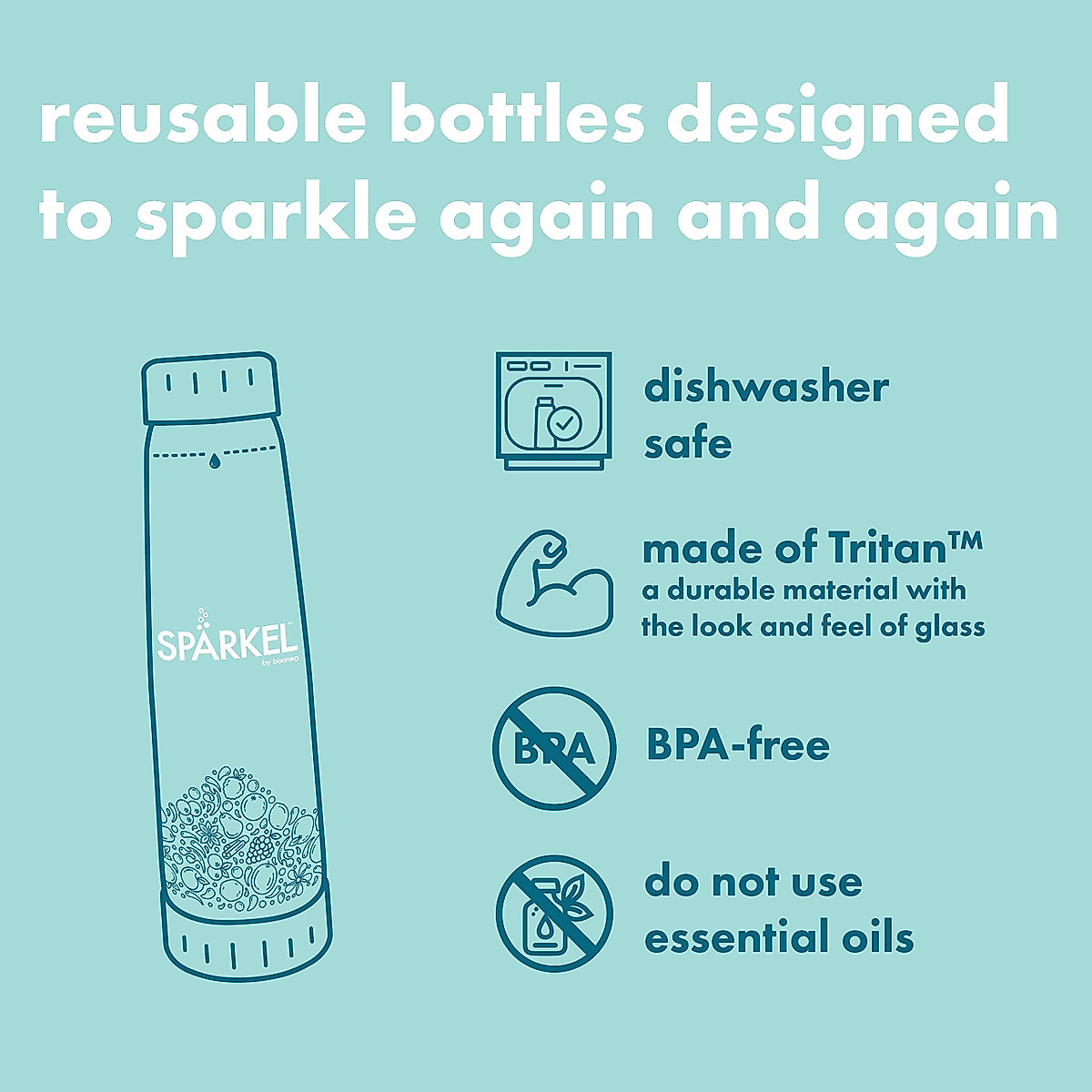 Spärkel Beverage System (White) + 2 Pack Bottles - Sparkling Water and Soda Maker - A New Way of Sparkling - Use Fresh & Natural Ingredients - No CO2 Tank Needed
