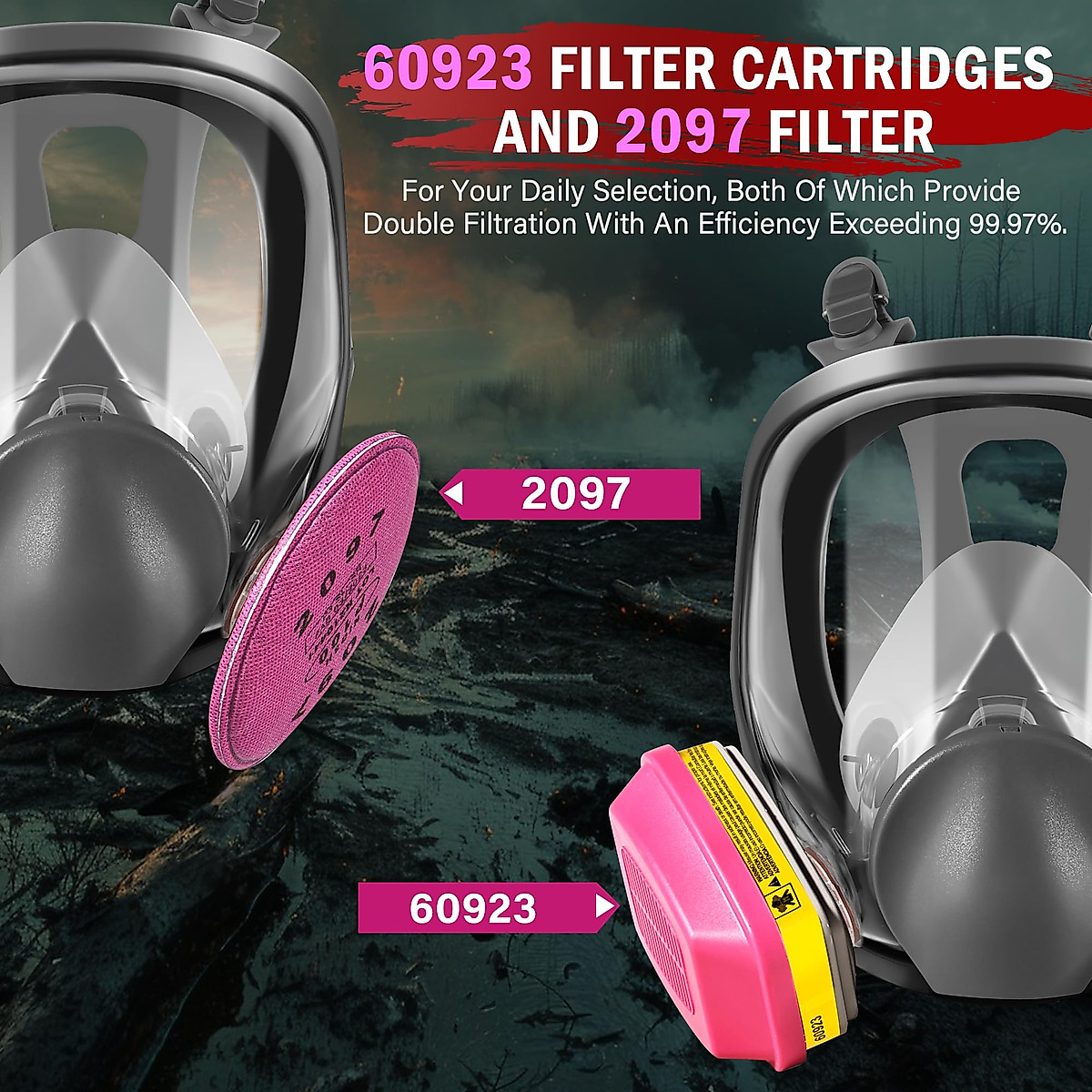 VITIJY Full Face Respirator Mask - 6800 Reusable Gas Mask with Filters 60923 & 2097 for Painting, Mechanical Polishing, logging, Welding, Dust, Sanding & Cutting
