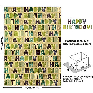 Happy Birthday Green Wrapping Paper For Men Women Boys Girls Kids,Gift Wrap, 20 x 28 inches per sheet (6 sheets: 23 sq. ft. ttl.) Brown KRecycled raft Folded Paper for Baby Shower Daddy All Birthday Occasions