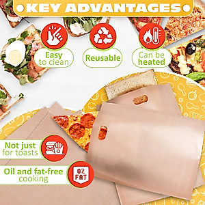 12pcs Non Stick Reusable Toaster Bags - Toaster Sandwich Bags Grilled Cheese Toaster Bags Reusable Bags for Food - Fiberglass Heat Resistant Toaster Bags for Grilled Cheese Sandwiches, Toaster Sleeves