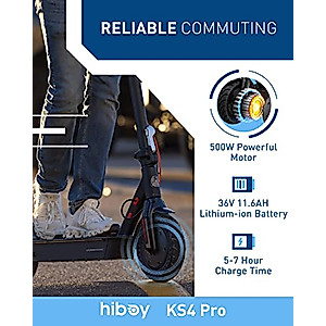 Hiboy KS4 Pro Electric Scooter with 500W Motor, 19 MPH 25 Miles Range, 8"-10" Tires Electric Scooter Adults, Portable Folding Commuting E-Scooter with Double Braking System and Hiboy App