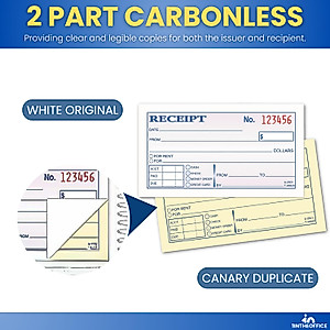 1InTheOffice Money Rent Receipt Book, 2 Part Carbonless, 2.75" x 4.78", 250 Sheets/Book, 4 Pack