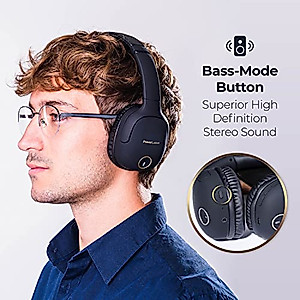 PowerLocus Bluetooth Headphones Over Ear, [Bass-Mode Button] Wireless Headphones, Foldable Hi-Fi Stereo, Soft Memory Foam Earmuffs, Metal Extendable Sides, Headset with Microphone for Phone/PC/TV