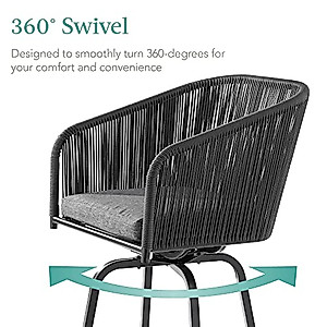 Best Choice Products Set of 2 Woven Wicker Swivel Bar Stools, Patio Bar Height Chair for Backyard, Pool, Garden, Deck w/ 360 Rotation, 250lb Capacity - Black/Gray