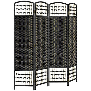 HOMCOM 4 Panel Room Divider, Folding Privacy Screen, 5.6' Room Separator, Wave Fiber Freestanding Partition Wall Divider, Black