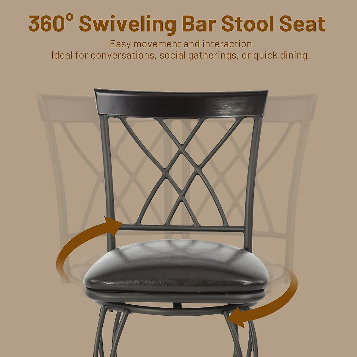 FurnitureR Classic Barstools Set of 2, Elegant Metal Back and Footrest Swivel Counter Height Bar Stools for Kitchen Island Pub, Bistro, Restaurant - Black (24 Inch)