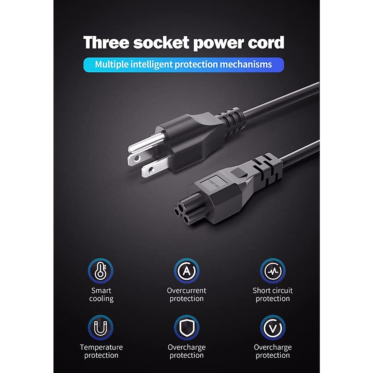 6FT Long TV Power Cord, 3 Prong Mickey Mous AC Power Cord Replacement for LG LED LCD Smart 1080p HDTV 32LB5600 42LB5600 55LB5900, Epson Printer Power Cable (IEC-60320 C5 to NEMA 5-15P), 1Pack