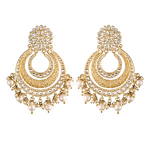 I Jewels 18k High Gold Indian Wedding Bollywood Matt Finish Plated Big Chandbali Handmade Royal Blue Enamel/Meenakari Kundan & Pearl Earrings for Women (E2860FL)