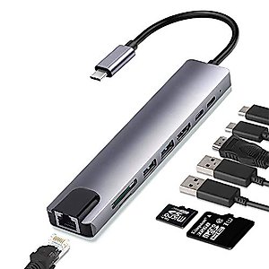 Baile USB C Hub Type c Hub Adapter, 8 in 1 with Ethernet, 4K HDMI,USB 3.02, 87W PD, USB-C Data Port and SD/TF Docking Station Compatible with MacBook and Other USB-C Laptops