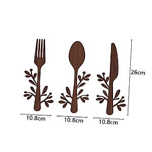 Yardenfun 3pcs Wooden and Fork Pendant Kitchen Utensils Wall Sign Fork and Spoon Wall Decor Wood Spoon Fork Sign Farmhouse Wooden Wall Plaque Country Home Decor Basswood Metallic Line