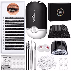 Cludoo Professional Eyelash Extension Supplies Kit with Lash Clusters Lash Kit for Eyelash Extensions Beginners with Lash Fan, Tweezers, Tapes, Mascara Brushes,Lash Extension Kit for Beginners Starter