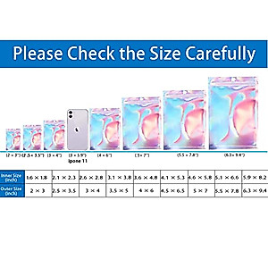 Malastar 2x3 inch 100PCS Resealable Smell Proof Bags,Holographic Packaging Bags,Foil Pouch Baggies Clear Small Mylar Ziplock Bag for Jewelry,Candy,Food Storage,Business