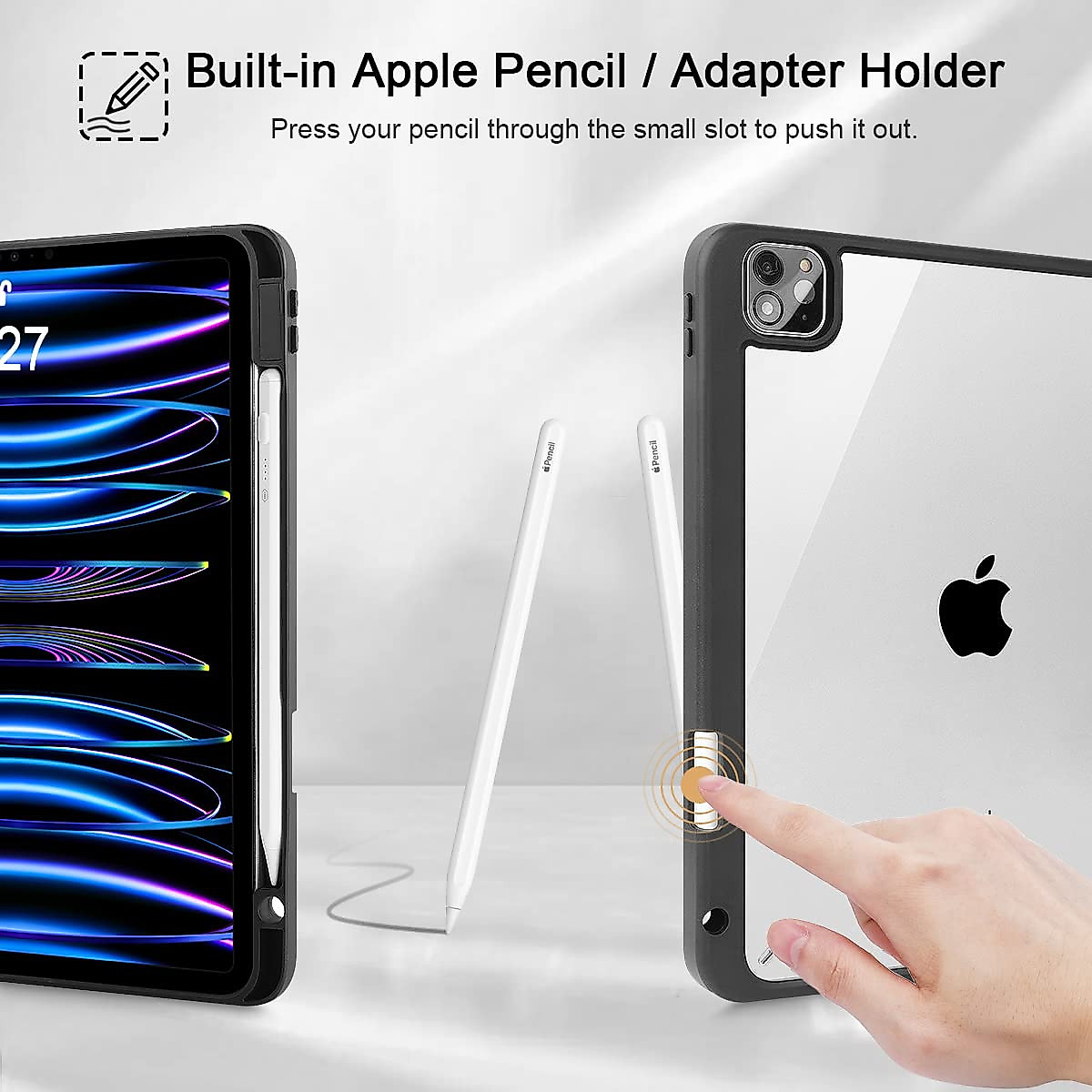 May Chen for iPad Pro M2 11 inch 4th Generation 2022, [Built-in Pencil Holder] Shockproof Cover w/Clear Transparent Back Shell Also Fit iPad Pro 11" 3rd/2nd/1st Gen 2021 2020 2018, Spring Flowers