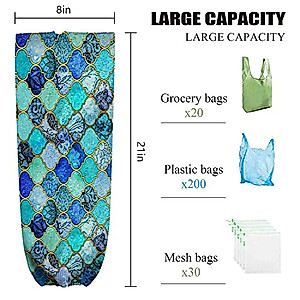 WAWEKMUZ Cute Plastic Bag Holder,Blue Teal Pattern,Grocery Bags Dispenser,Shopping Bag Organizer,Gifts for Kitchen Decor