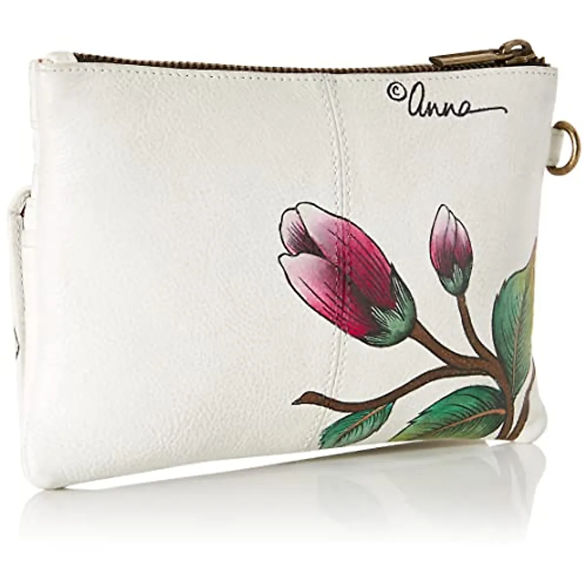 Anna by Anuschka Hand-Painted Genuine Leather Wristlet Organizer Wallet - Peony Ivory