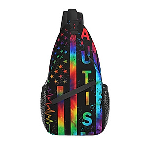 Autism Pattern Sling Backpack Travel Hiking Daypack Autism Awareness Crossbody Shoulder Bag For Women Men Teens
