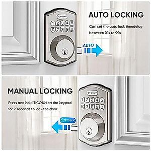 TICONN Keyless Entry Door Lock Deadbolt with Keypad, Smart Locks for Front Door with Passcode, Traditional Style Door Lock Security with Auto Lock and Spare Keys (Satin Nickel)