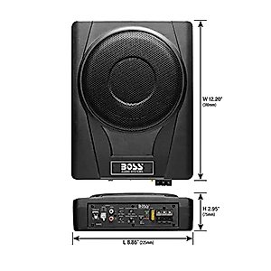 BOSS Audio Systems BASS8 8 Inch Under Seat Powered Car Subwoofer – 800 High Output, Low Profile, Built in Amplifier, for Truck, Boxes and Enclosures, Remote Subwoofer Control