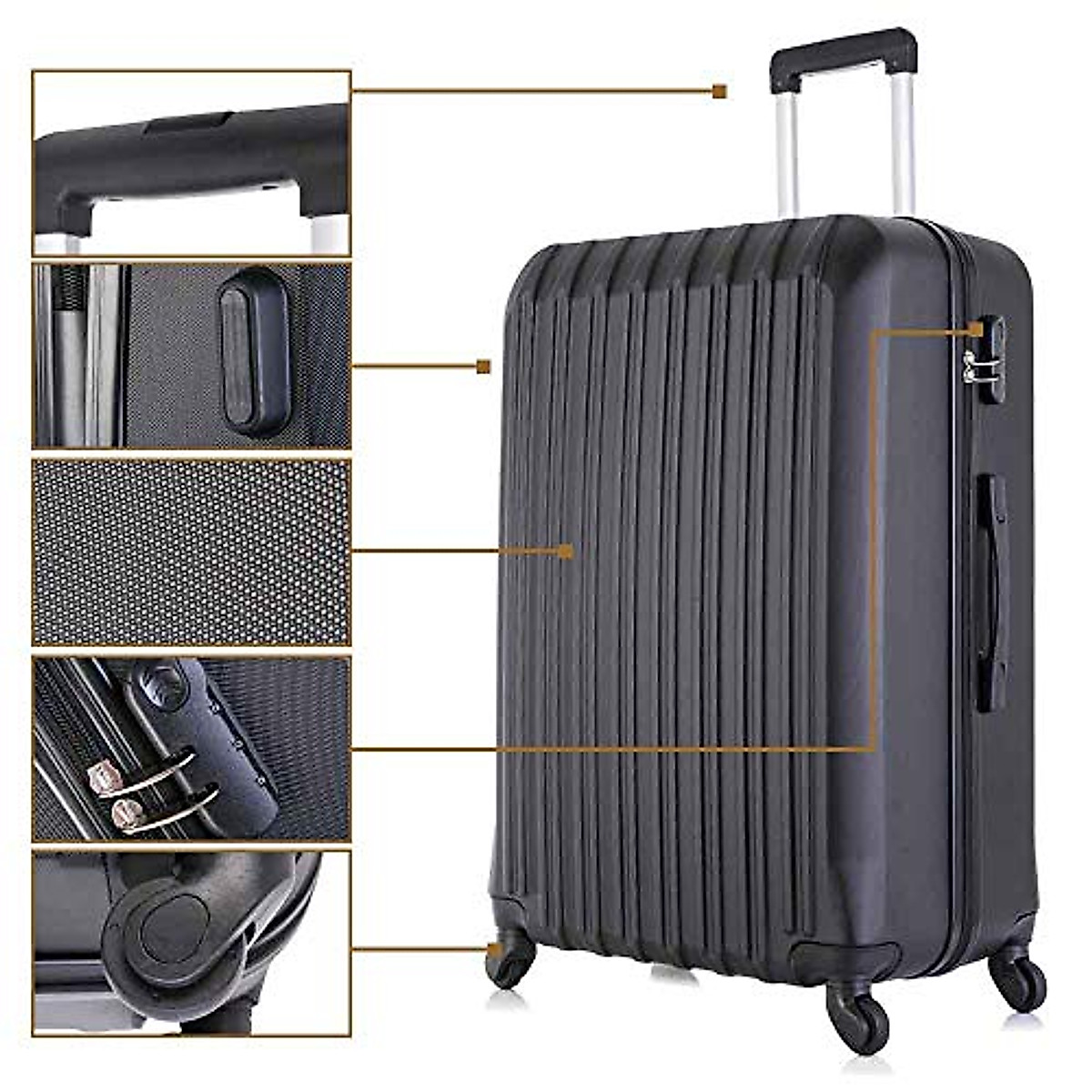 Fridtrip 4 Piece Luggage Sets Hard Shell Lightweight ABS Luggage Suitcase with Durable Spinner Wheels 16" 20" 24" 28" (Black)