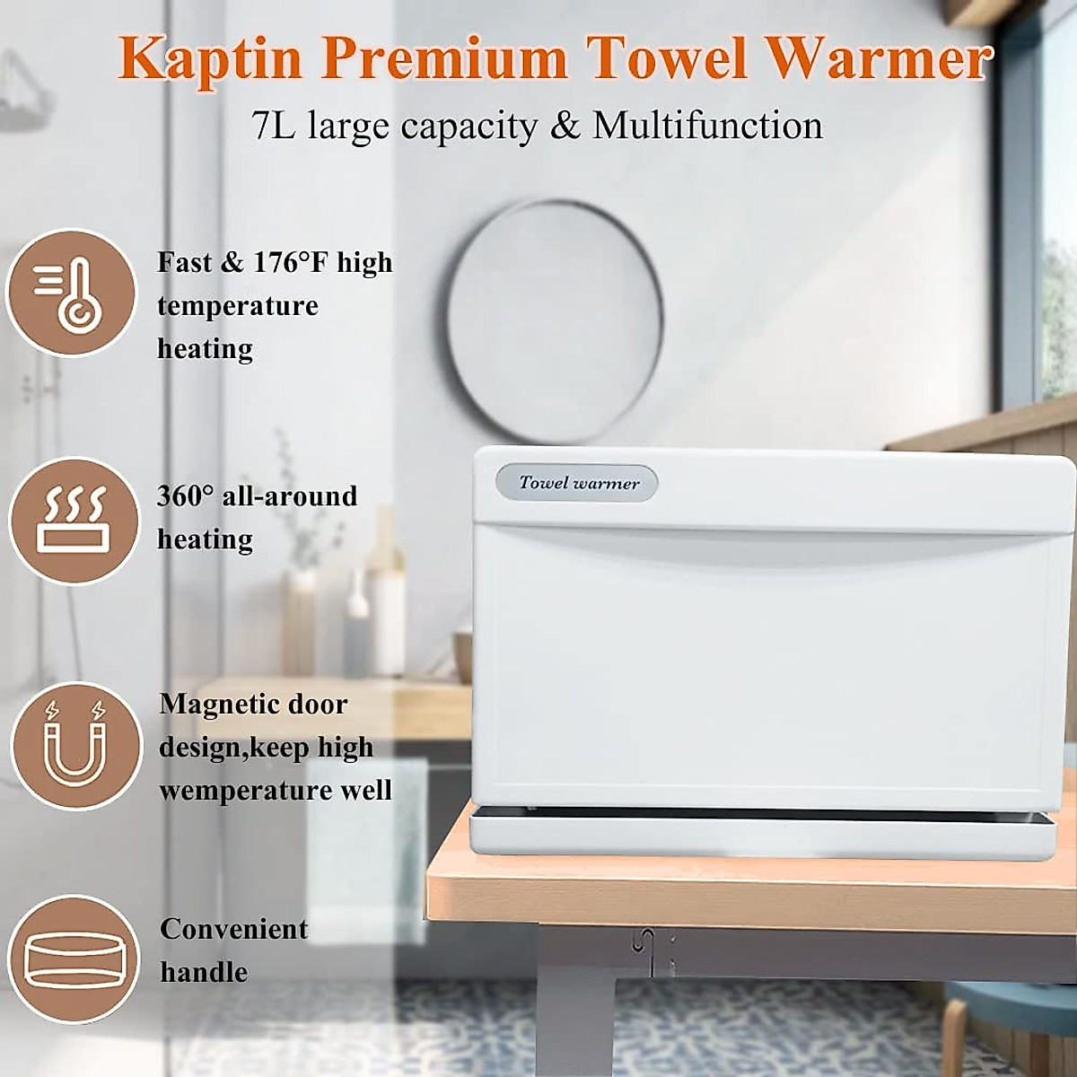 Kaptin 7L Hot Towel Warmer Medium Thermostatic Towel Warmer Towel Cabinet Professional Spa Hot Towel Warmer Suitable for Household or Personal (White)