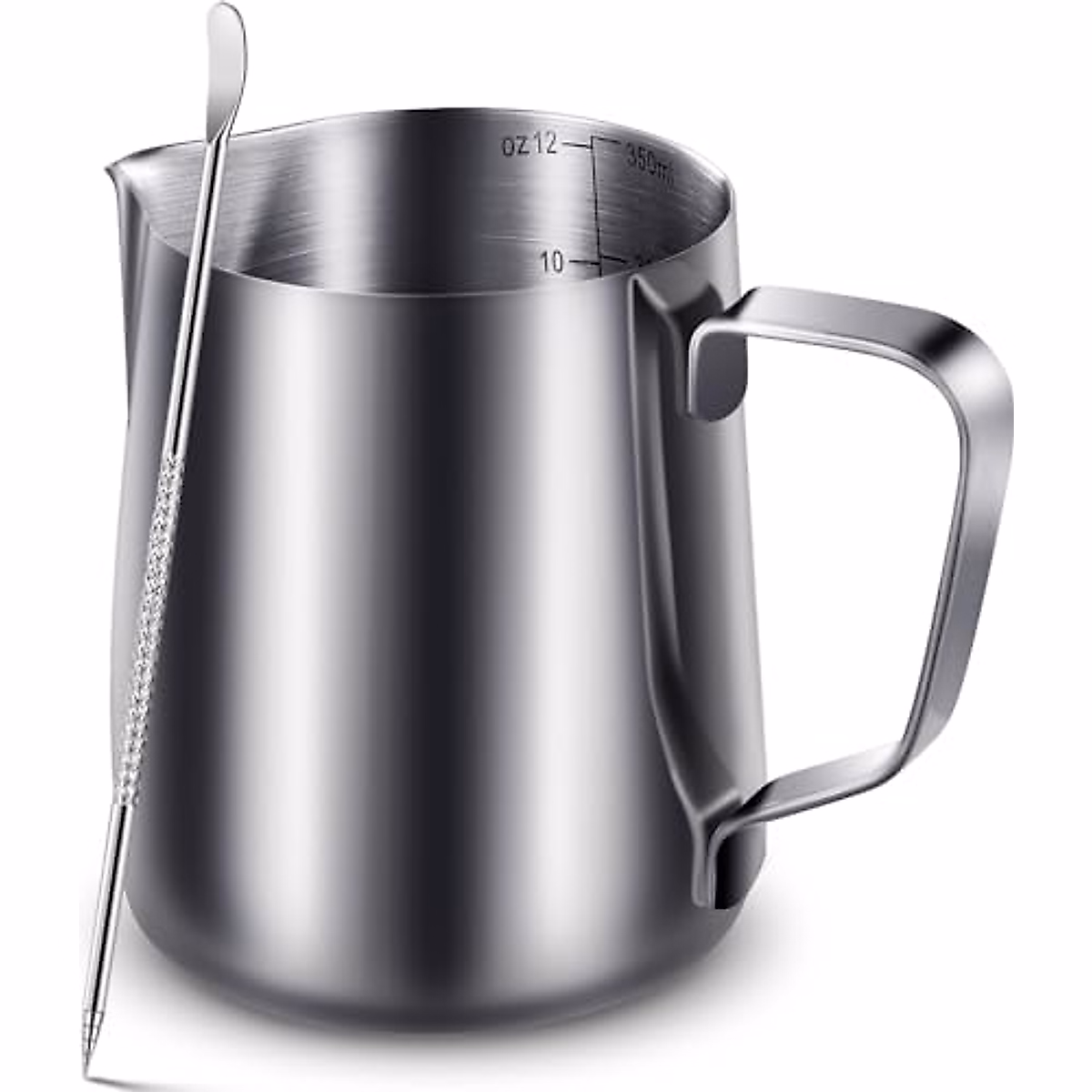 CAMKYDE Stainless Steel Milk Frothing Pitcher 12 oz, Espresso Steaming Pitcher with Decorating Pen for Espresso Machines, Cappuccino, Latte Art