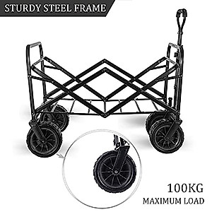 All Terrain Folding Beach Wagon with Canopy,Heavy Duty Collapsible Utility Wagon Transport Trolley,Outdoor Garden Wagon Portable Shopping Cart