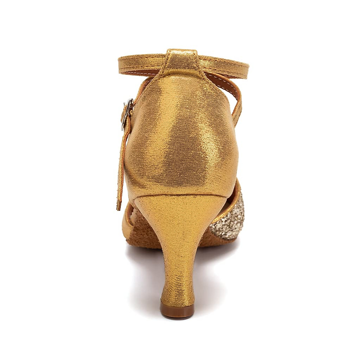 HIPPOSEUS Women's Closed Toe Latin Ballroom Dance Shoes Gold Sequin Salsa Tango Scocial Practice Dancer Shoes 3 inch heel,Model 105,8.5 B(M) US