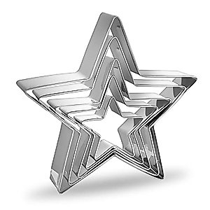Prasacco 5 Pieces Star Cookie Cutters Set, Stainless Steel Five-Pointed Star Cutter Star Shaped Cookie Cutter Biscuit Molds Fondant Cake Cookie Cutter for Kids Chrismas Holiday Birthday Party