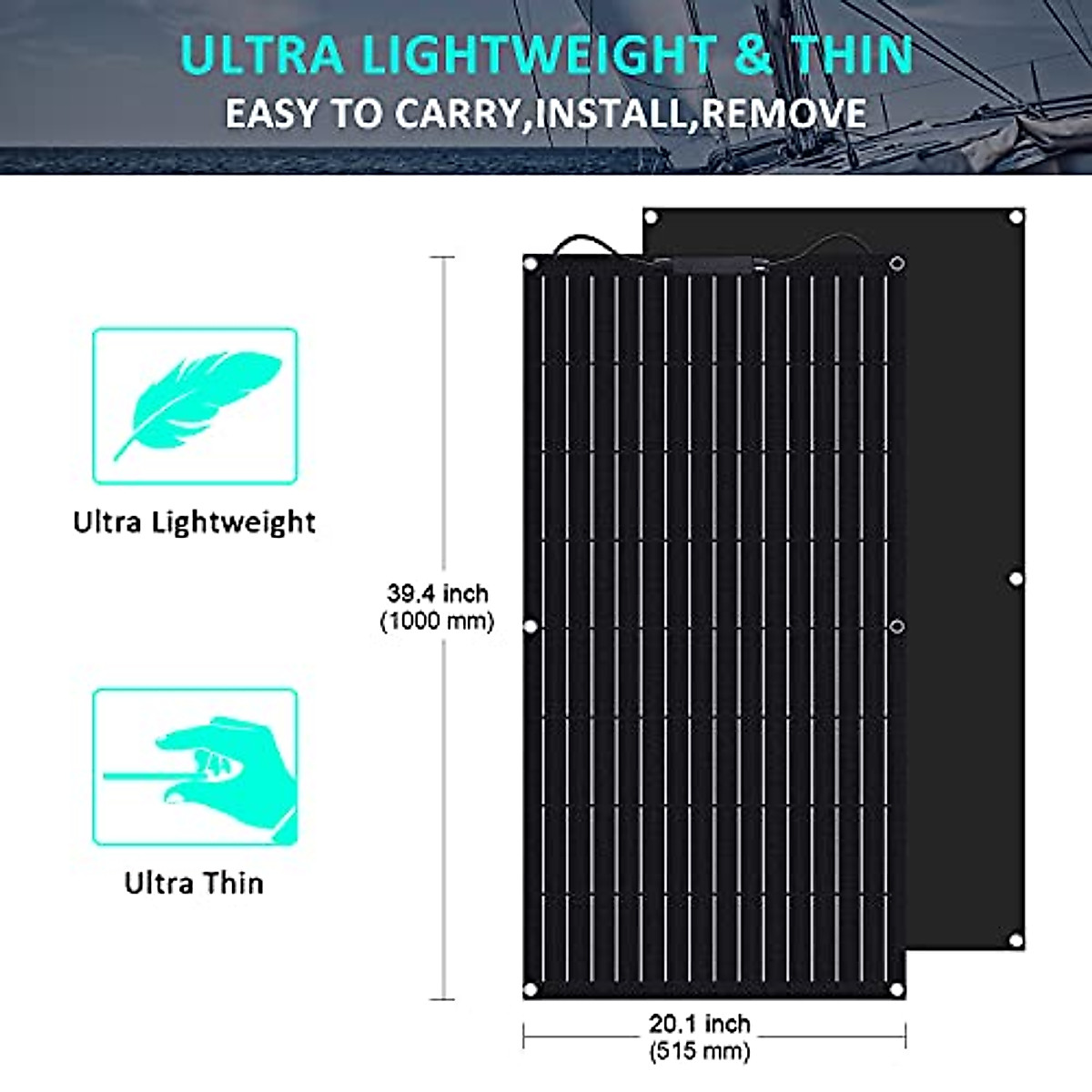 100 Watts ETFE Flexible Monocrystalline Panel Solar RV Kits with 20A PWM LCD Charge Controller Off-Grid for RV Boat Cabin Van Car Uneven Surfaces