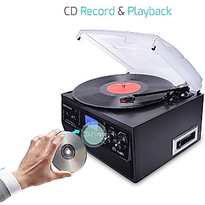 DIGITNOW Bluetooth Record Player Turntable with Stereo Speaker, LP Vinyl to MP3 Converter with CD, Cassette, Radio, Aux in and USB / SD Encoding, Remote Control, Audio Music Player Built in Amplifier