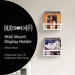 Hudson Hi-Fi Vinyl Display Holder - 2 Pack Record Display Shelf - Solid Steel Vinyl Wall Mount & Record Display, Quick Access Vinyl Record Wall Mount - Vinyl Record Shelf, Fits 25 LPs, White Pearl
