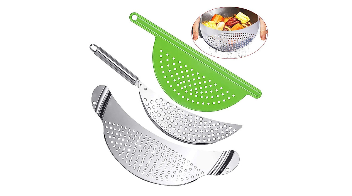 3pcs Stainless Steel Pot Strainer Set - Easy Kitchen Draining