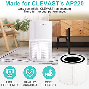 CLEVAST CL-AP220 Air Purifier Replacement Filter, 3-in-1 Pre-Filter, H13 True HEPA Filter, High-Efficiency Activated Carbon Filter, 1 Pack