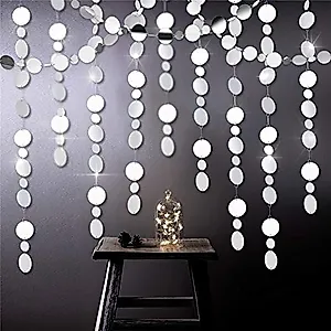 39ft Silver Party Decorations Mirror Circle Dots Garlands for Wedding Party Decorations Hanging Circle Streamer for Baby Shower Bridal Shower Party Banner for Home Decor (Silver)