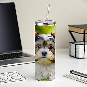 Biewer Terrier Dog Puppy Photo Skinny Tumbler 20oz with Straw Insulated Water Bottle Gift