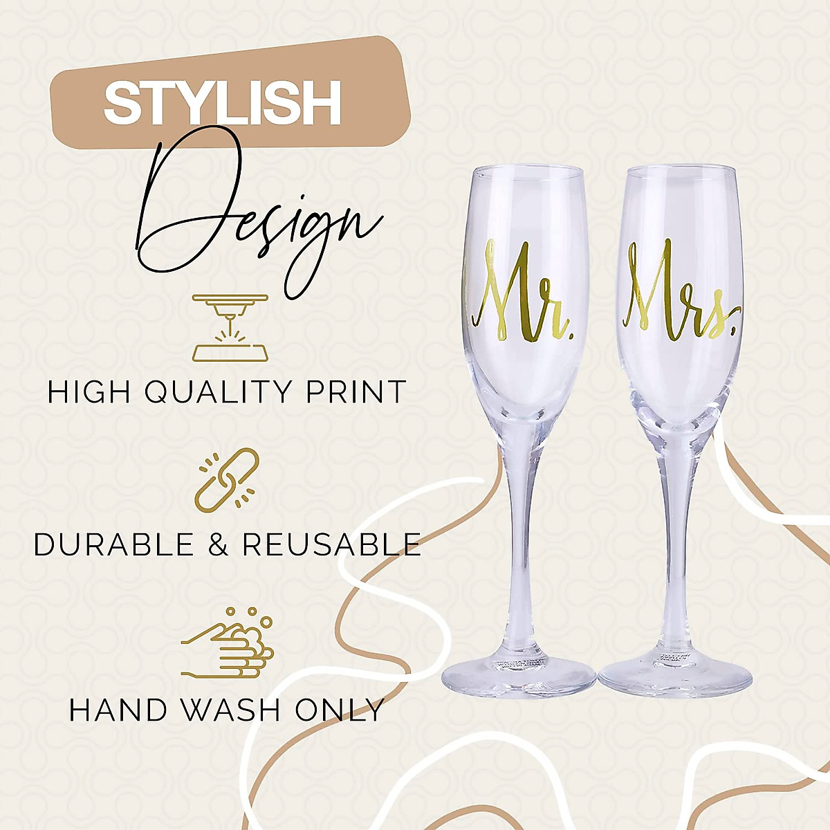 Mr and Mrs Champagne Flutes - Wedding Champagne Flutes for Bride & Groom Champagne Glasses - Mr and Mrs Gifts - 6oz Wedding Glasses for Bride and Groom Gifts, Wedding Toasting Glasses, Wedding Flutes