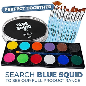 Blue Squid PRO Face Paint - Classic Black (30gm), Professional Water Based Single Cake Face & Body Paint Makeup Supplies for Adults Kids Halloween Facepaint SFX Water Activated Face Painting Non Toxic