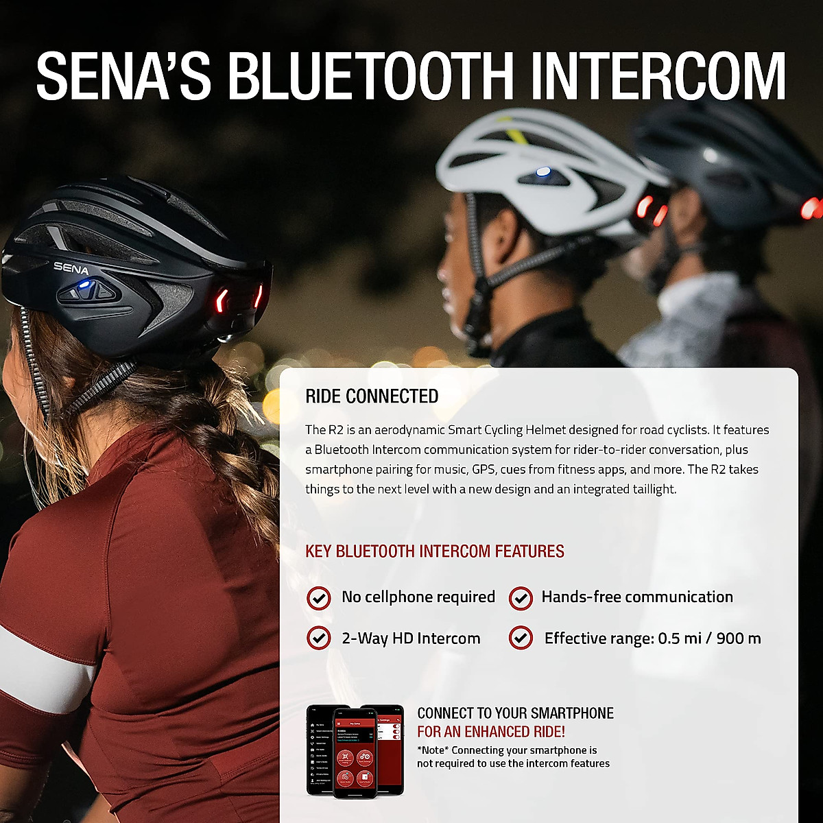 Sena R2 Road Cycling Smart Bluetooth Helmet (Matte White, Medium)