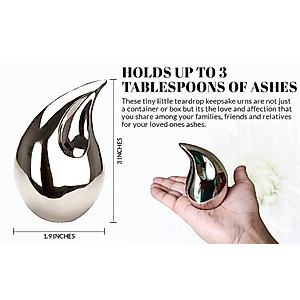 Beautiful Unique Teardrop Small Urns for Human Ashes Adult Male Female Set of 4 Decorative Cremation Keepsakes Mini Funeral Family Sharing Urns for Token Ashes with Velvet Bags Silver 3 Inch Size