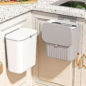 Kitchen Trash Can with Lid - Trash Can 9L Large Capacity Wide Opening Plastic Wall-Mounted Cabinet Sliding Rubbish Bin Household Products - Green A