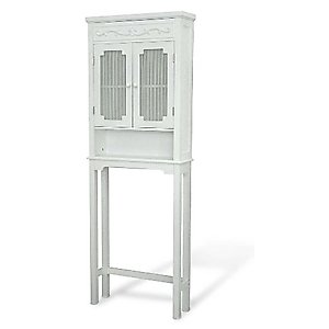 Elegant Home Fashions Lisbon Wooden Space Saver with Drapery-Lined Doors, White