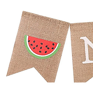 Melon First Birthday Decoration - Watermelon Burlap Highchair Banner - Summer Baby's First Birthday Sign (watermelon+NE)