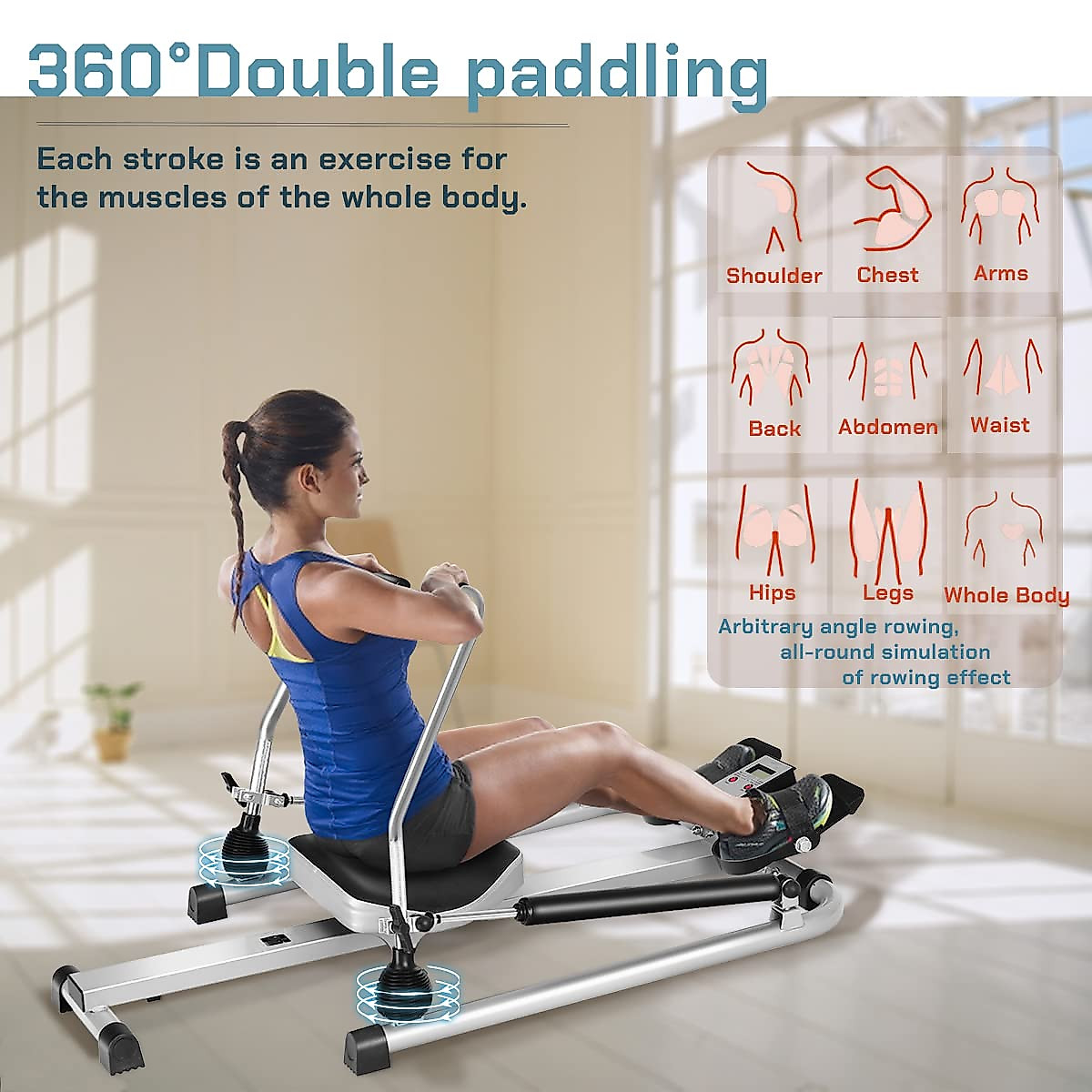 Rowing Machines for Home Use SPORFIT Compact Portable Folding Rower Machine with 12 Level Adjustable Hydraulic Resistance & LCD Monitor, Soft Seat Row