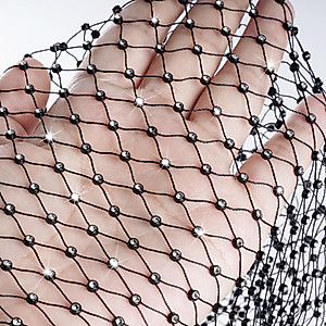 hoyuwak Rhinestone Mesh Headband Head Wrap Head Scarf Bandana Hair Scarf Turban Head Covering Headpiece for Women Girls Hair Styling Holiday Rave Disco Hippie Decor(Black)