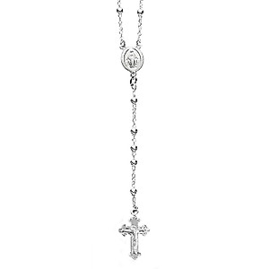Ritastephens Italian Sterling Silver 3mm Rosary Bead Virgin Mary Cross Necklace, 24"