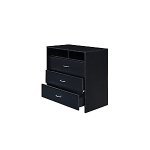Hodedah 3-Drawer 1-Open Shelf 2 Compartments Dresser, Black