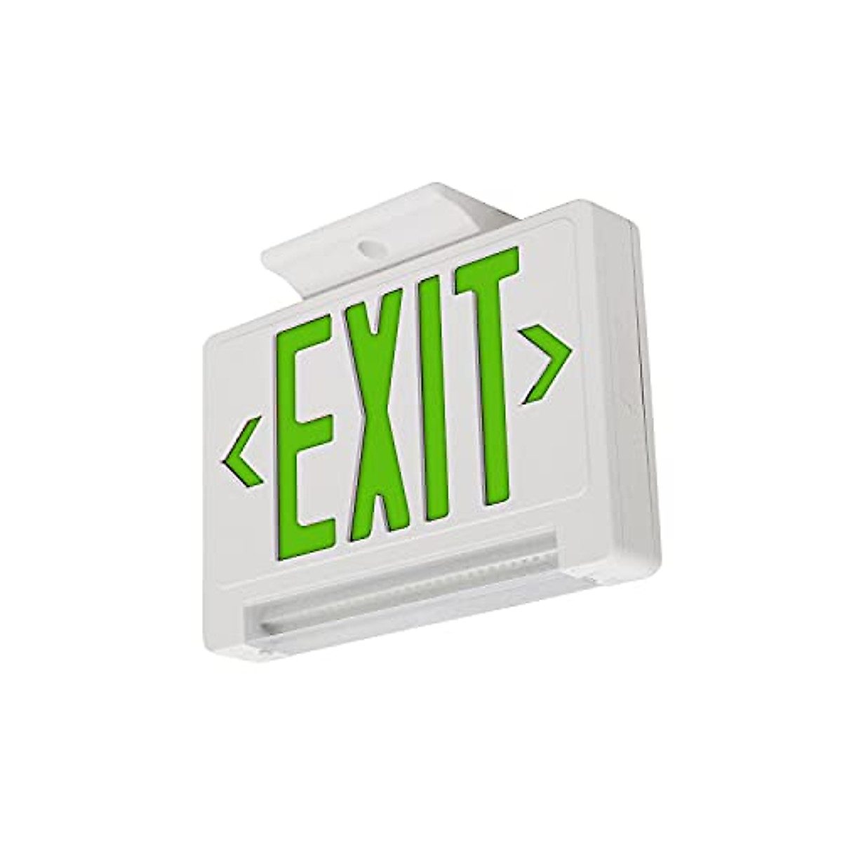 LFI Lights | Compact Combo Green Exit Sign with Emergency Lights | White Housing | All LED | Adjustable Light Bar | Hardwired with Battery Backup | UL Listed | (2 Pack) | COMBOLP-G